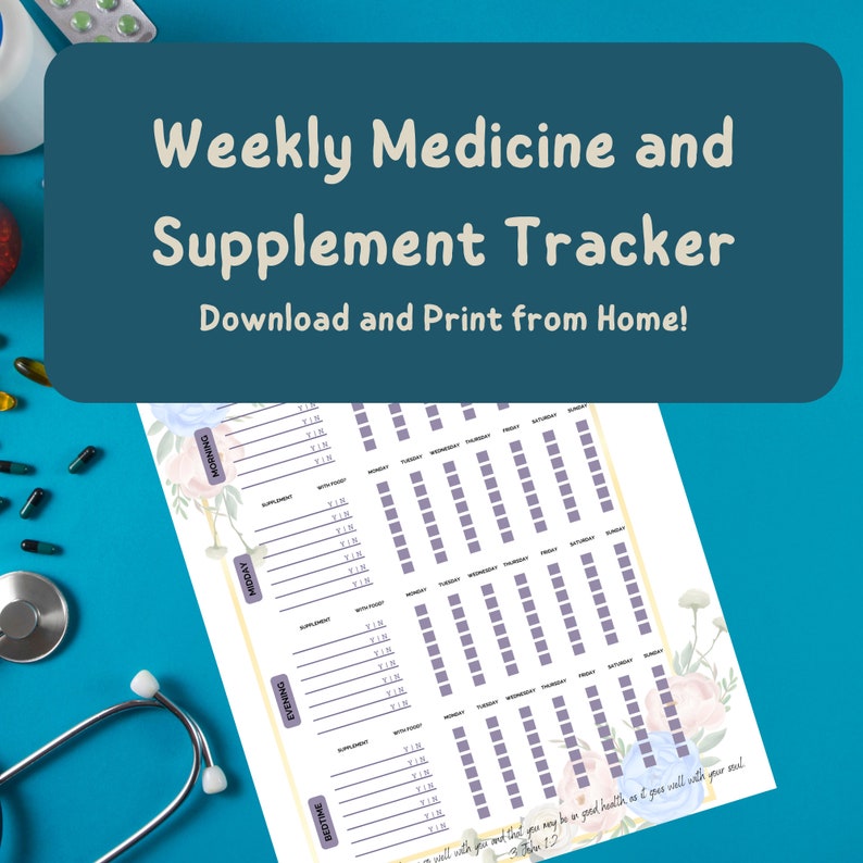 Weekly Medicine and Supplement Tracker | Daily Pill and Vitamin Log ...