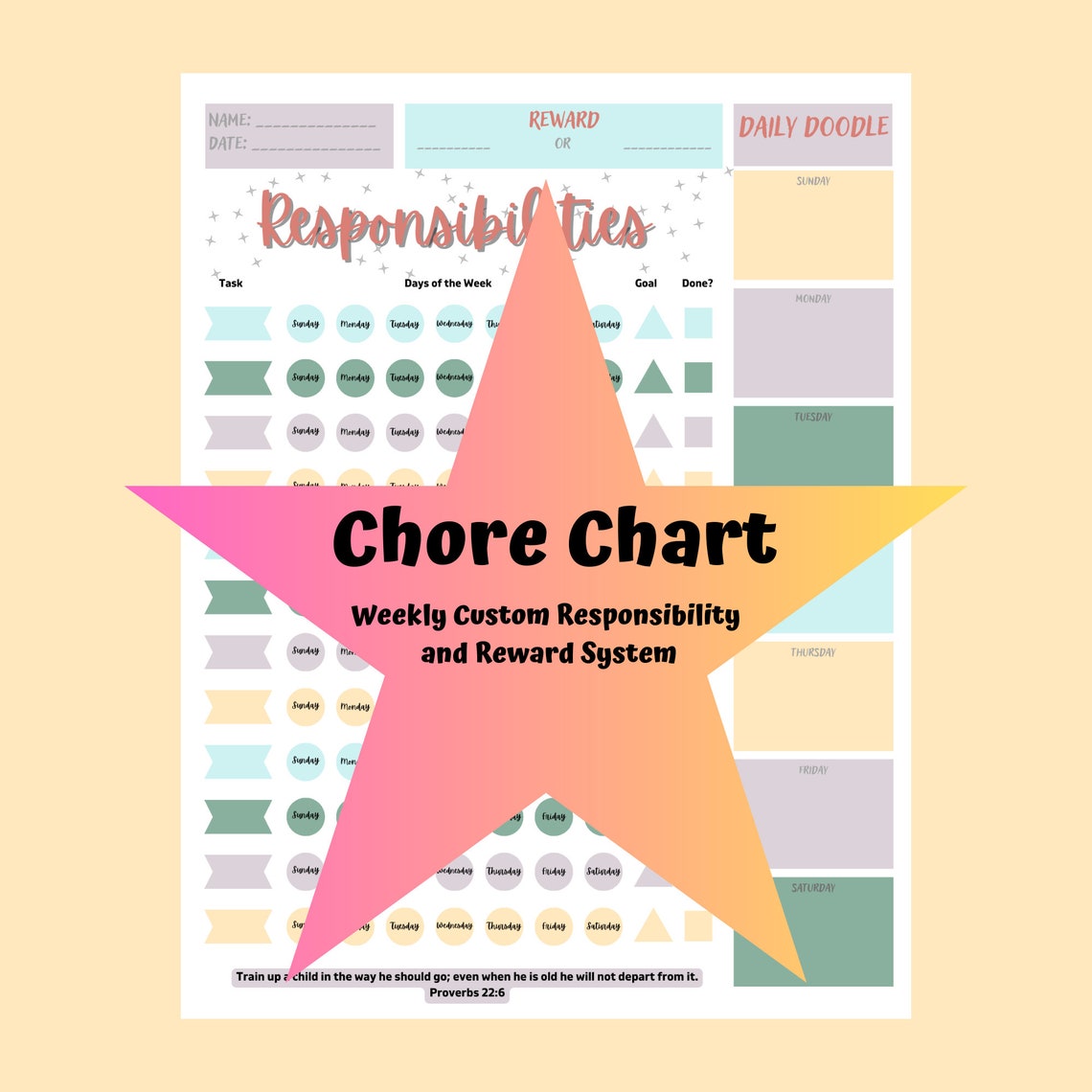 Chore Chart Responsibility and Reward System Customize Your Families ...