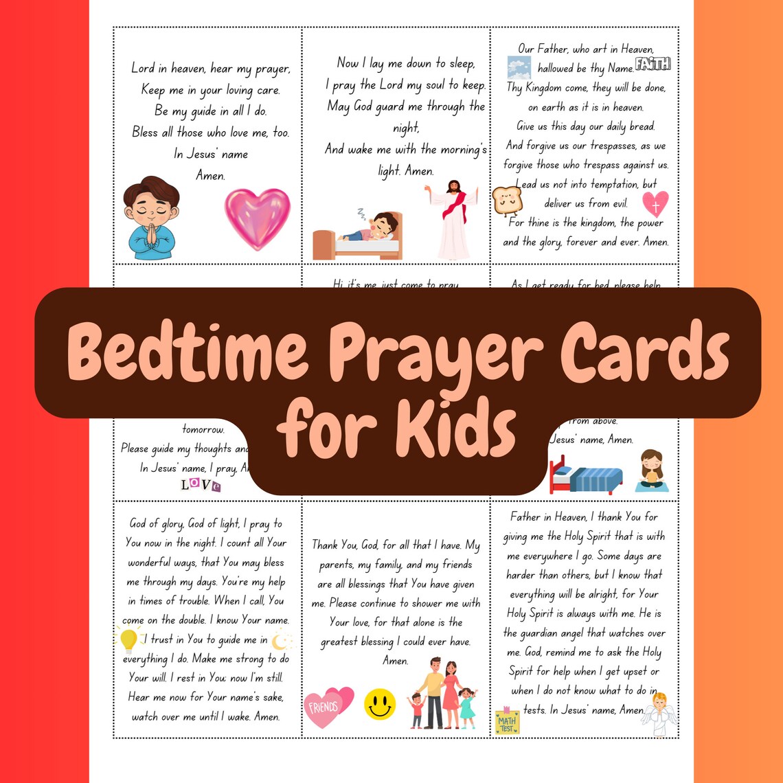 Kids Bedtime Prayer Cards: Simple Children's Prayers (digital Download ...