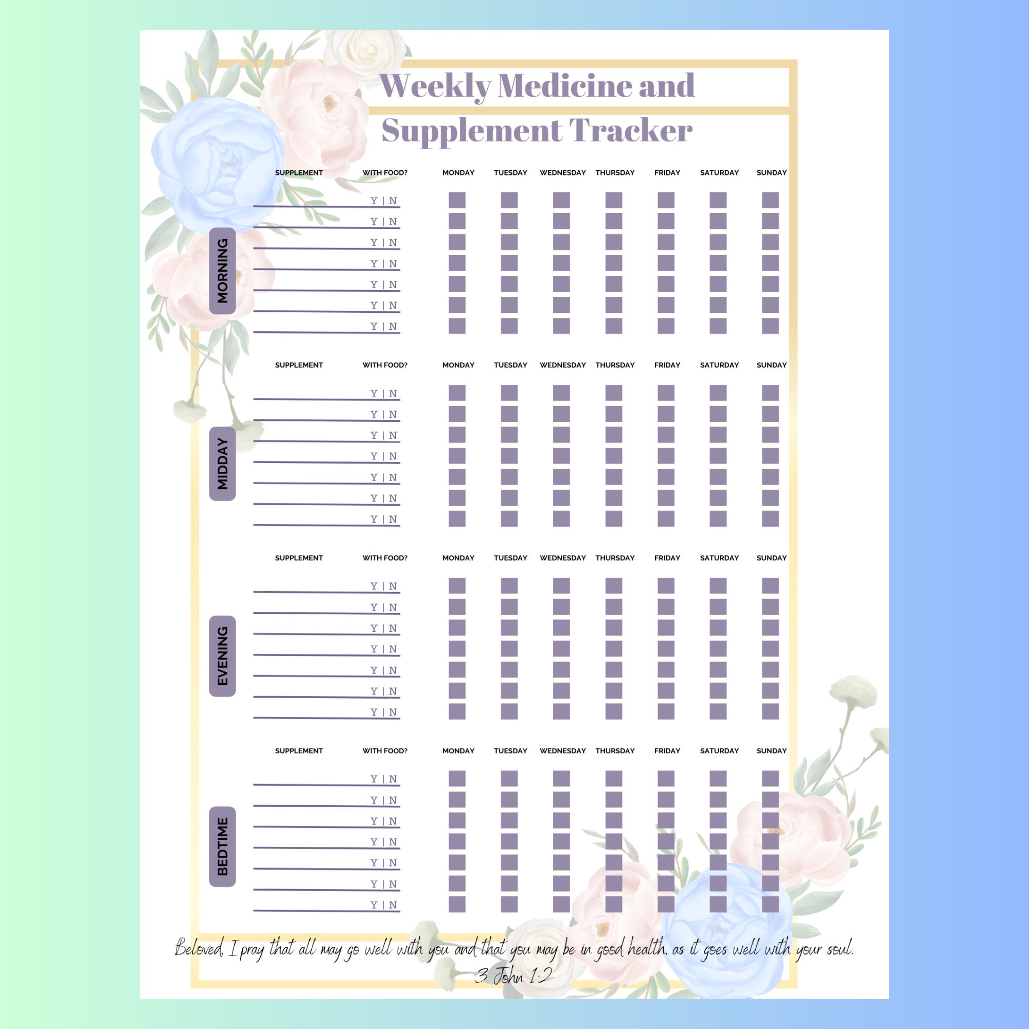 Weekly Medicine and Supplement Tracker | Daily Pill and Vitamin Log ...