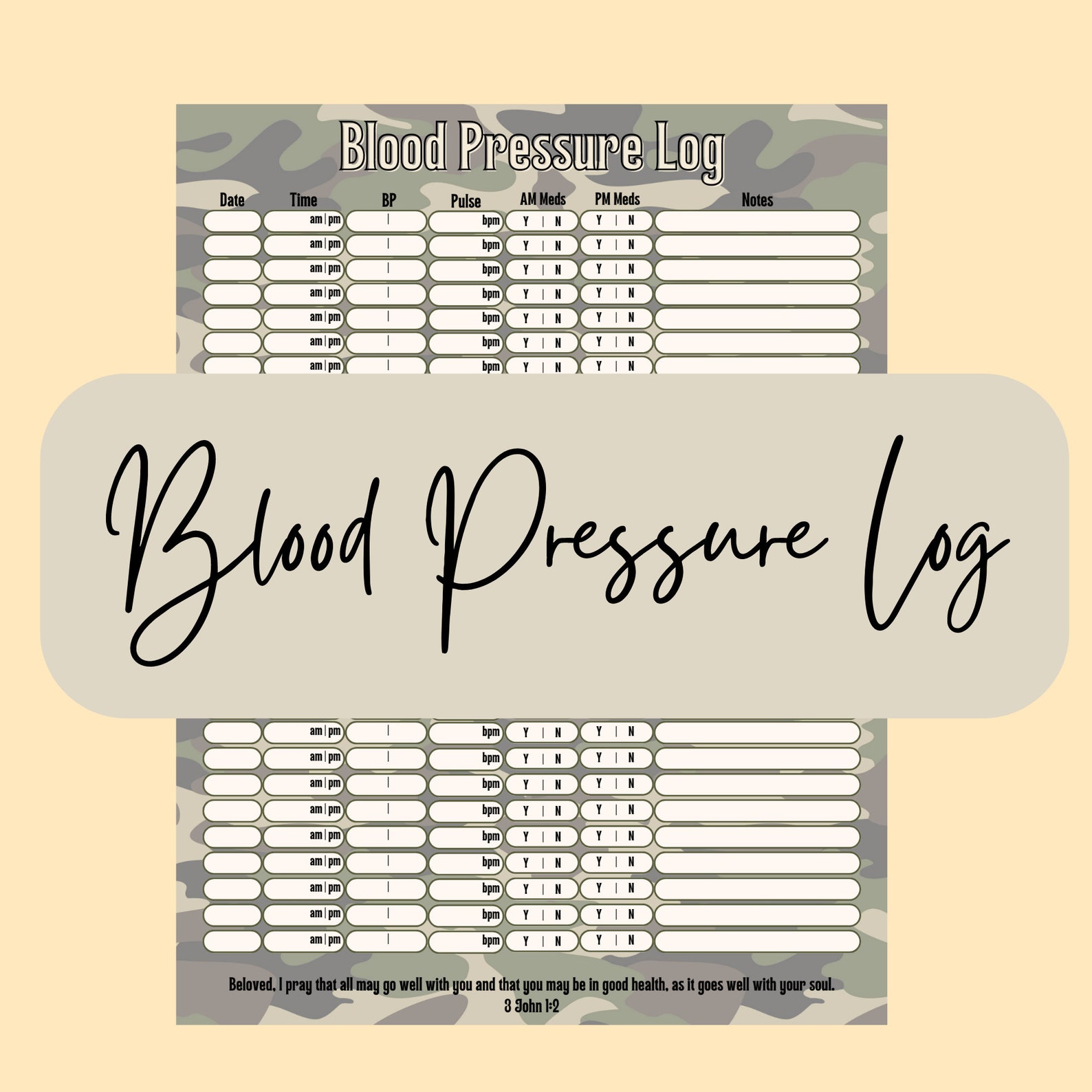 Blood Pressure Log | Daily Blood Pressure Tracker | Printable Pulse and ...