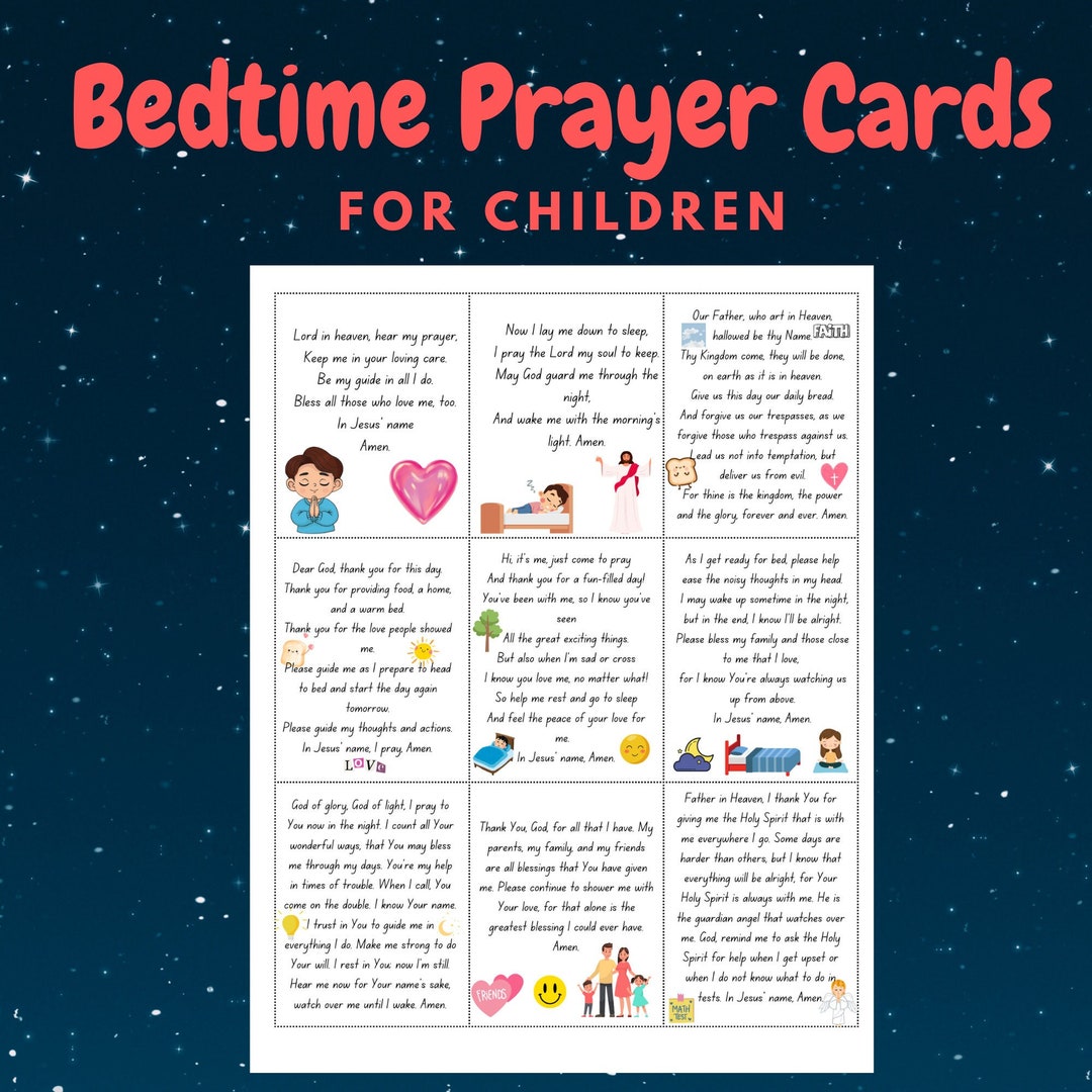 Bedtime Prayer Cards for Kids | Simple Bedtime Prayers for Children ...