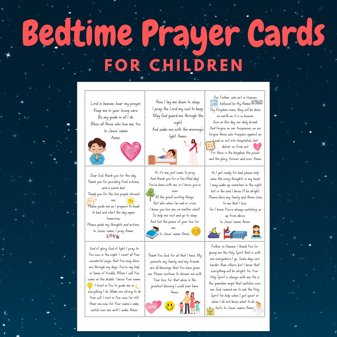 Bedtime Prayer Cards for Kids | Simple Bedtime Prayers for Children ...