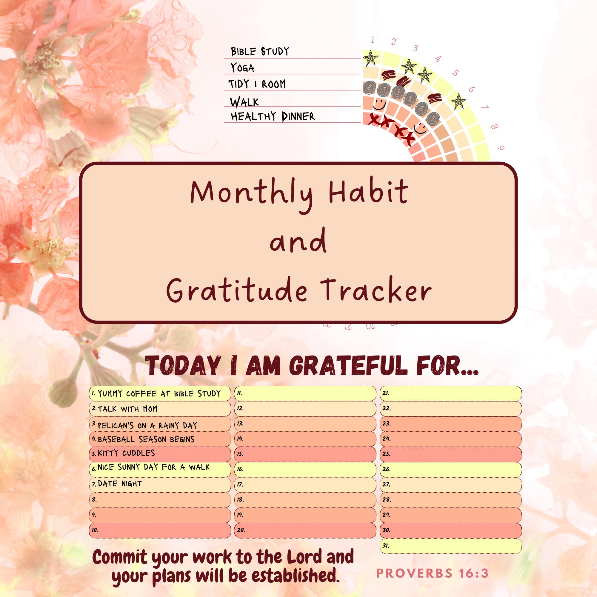 Monthly Habit and Gratitude Tracker Track Routines and Daily Reminders ...