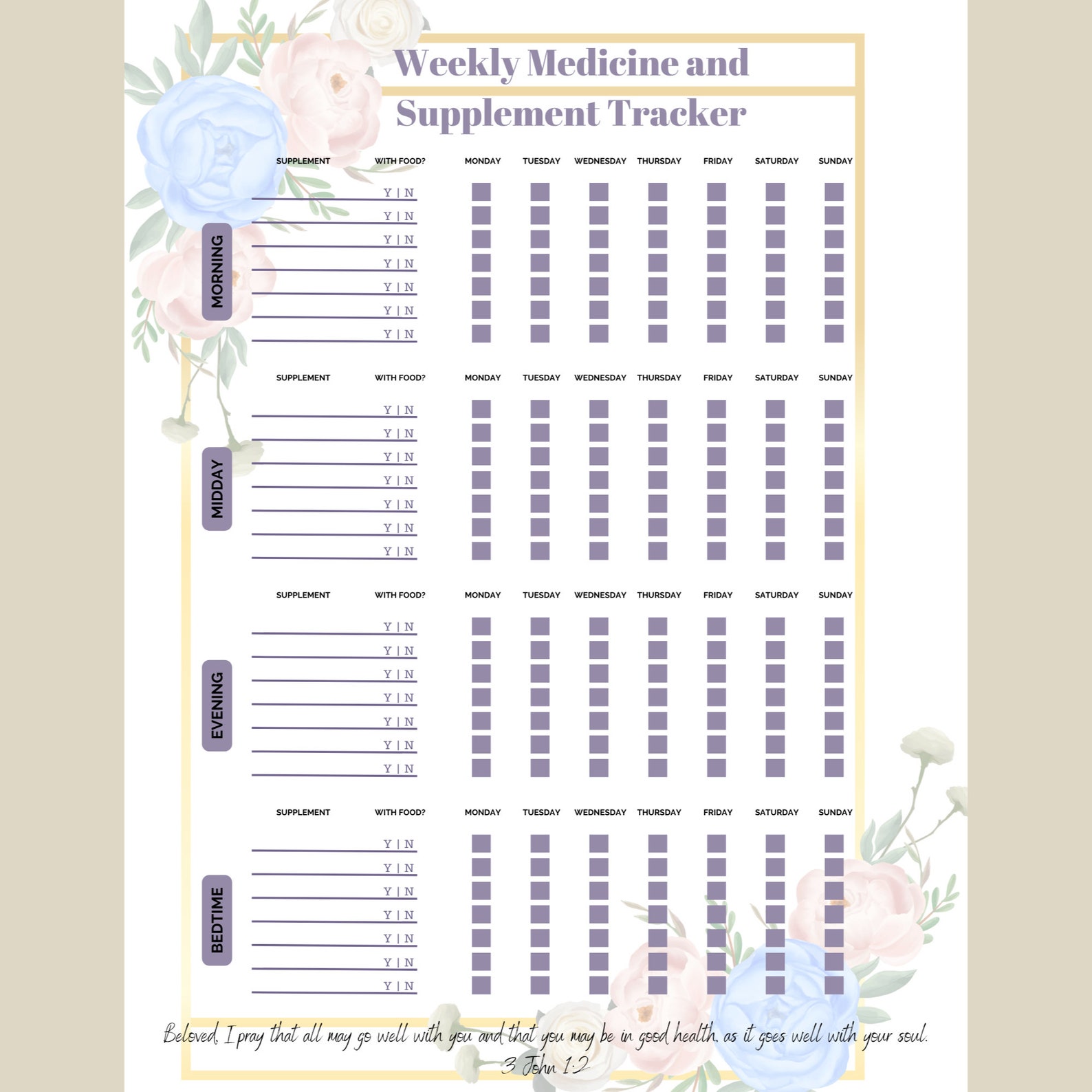 Weekly Medicine and Supplement Tracker | Daily Pill and Vitamin Log ...
