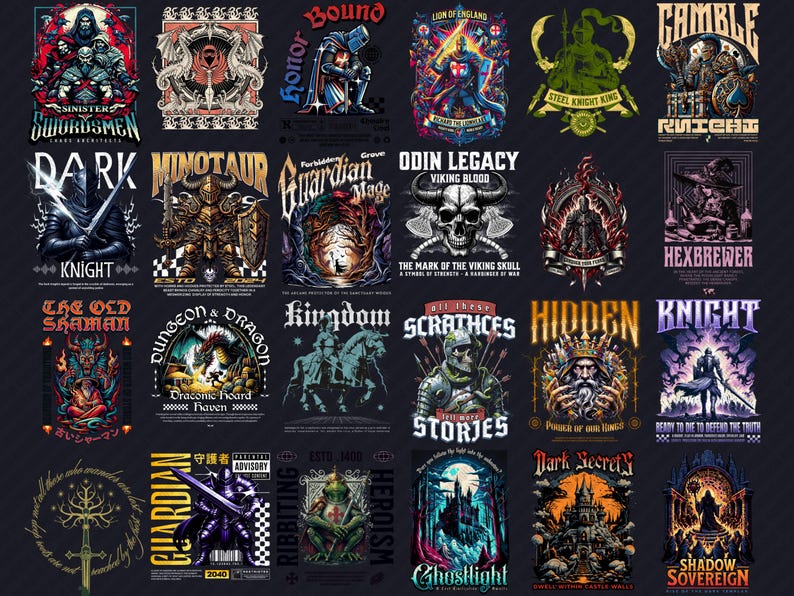 200 Fantasy Streetwear Designs, Warriors, Wizards (PNG & SVG) - Etsy