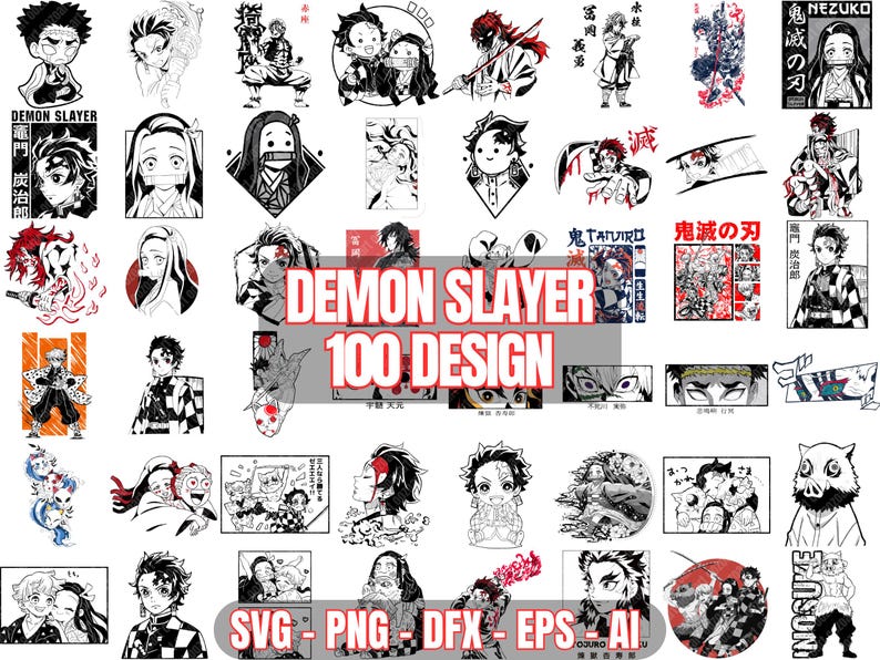 100 Demon Slayer Graphic Designs Bundle | Svg, Png, Dxf, Eps, Ai Files ...