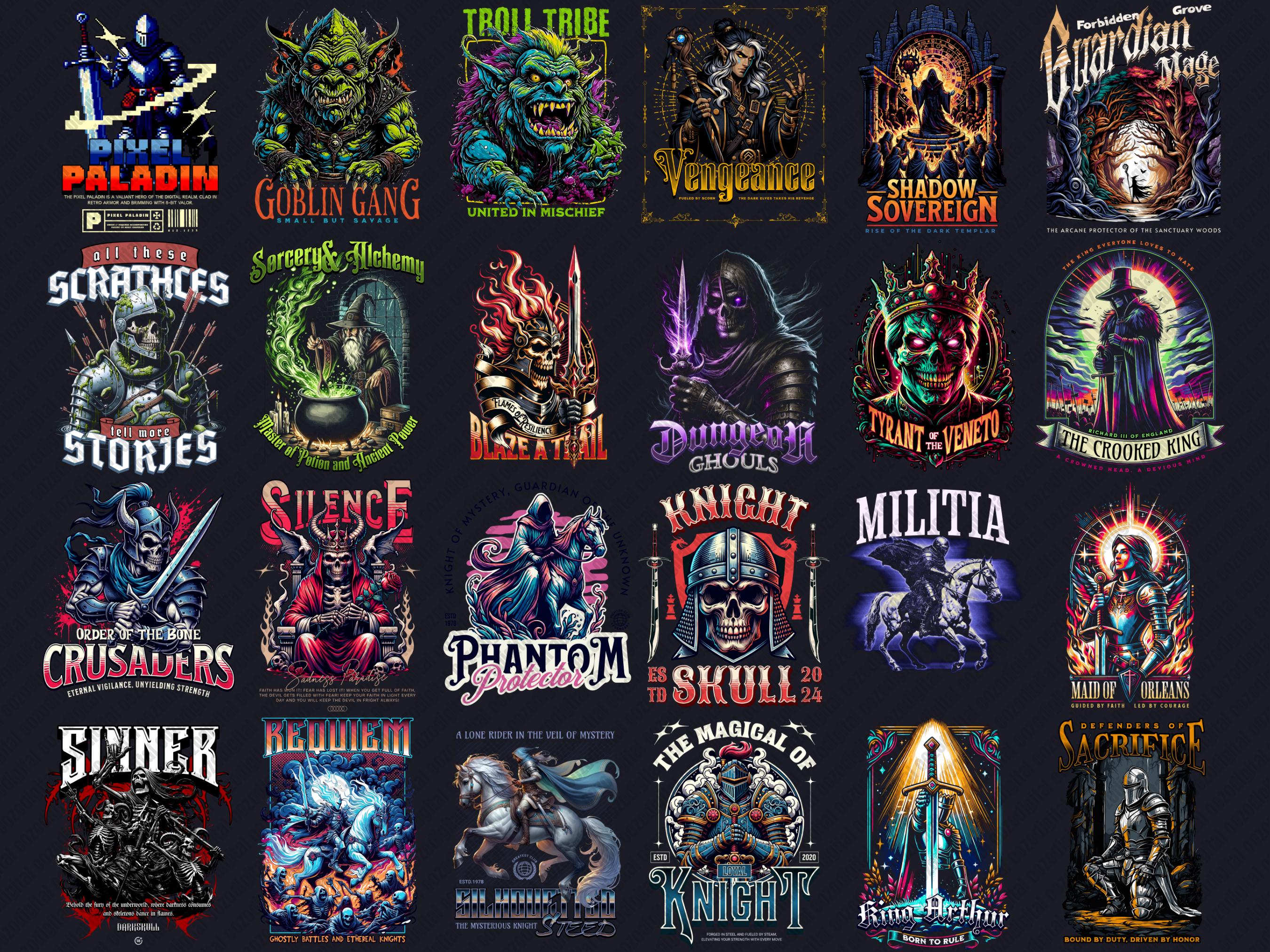 200 Fantasy Streetwear Design Bundle Warriors, Wizards, Knights and ...