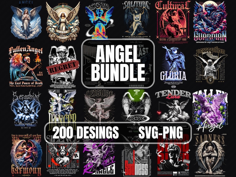 200 Angel T-shirt Designs | Urban Graphics SVG PNG (digital Download ...