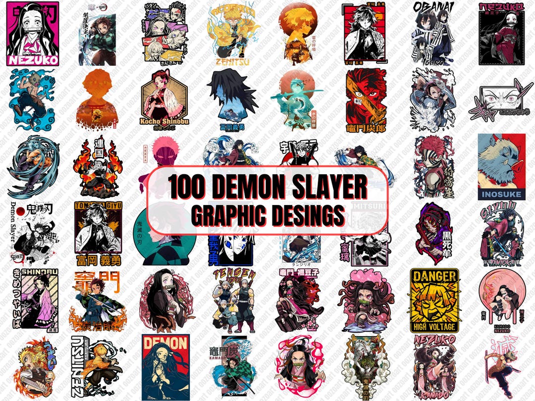 Paquete de 100 diseños gráficos de Demon Slayer / Clipart PNG (descarga ...