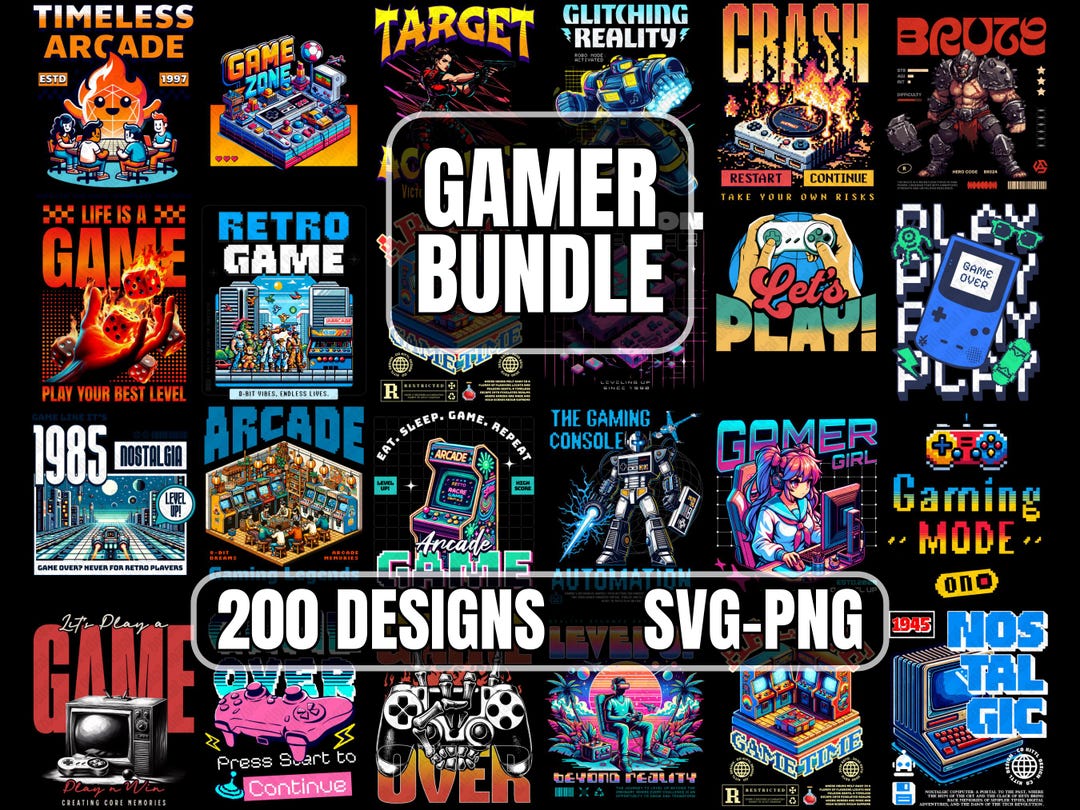 Gamer T-shirt Designs | 200 SVG PNG Files, Urban Graphics (digital ...