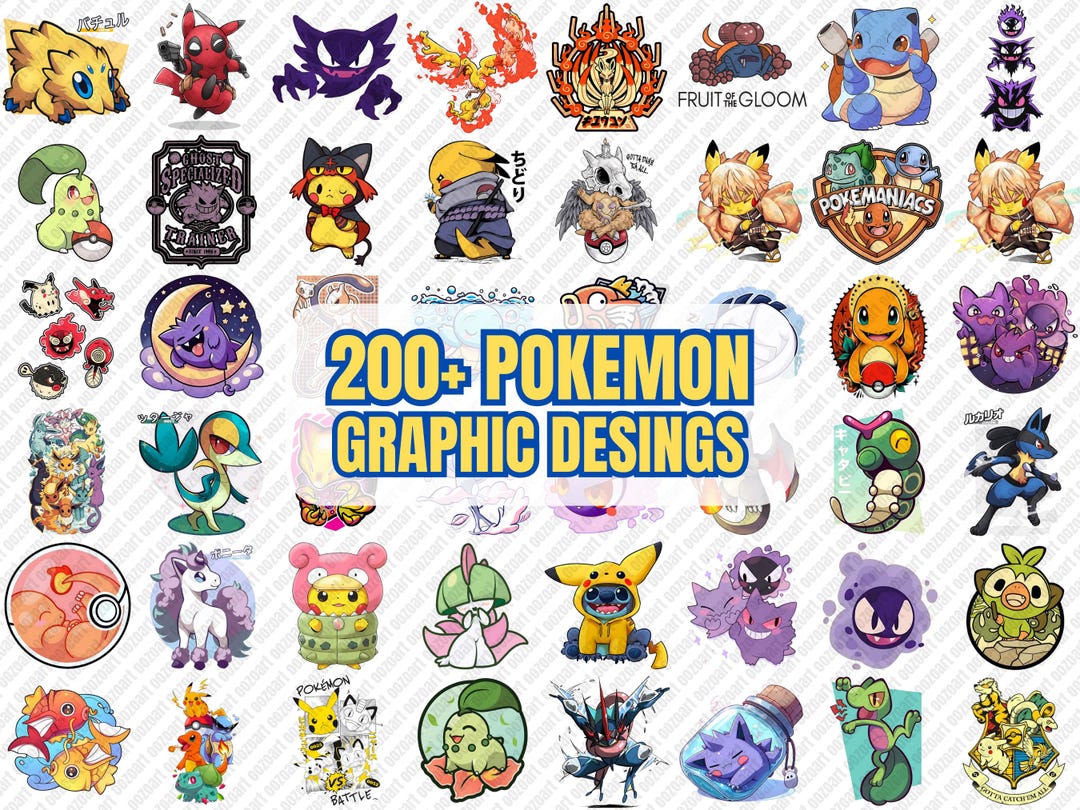 200 Pokemon Graphic Desings Bundle Digital Download High-quality ...