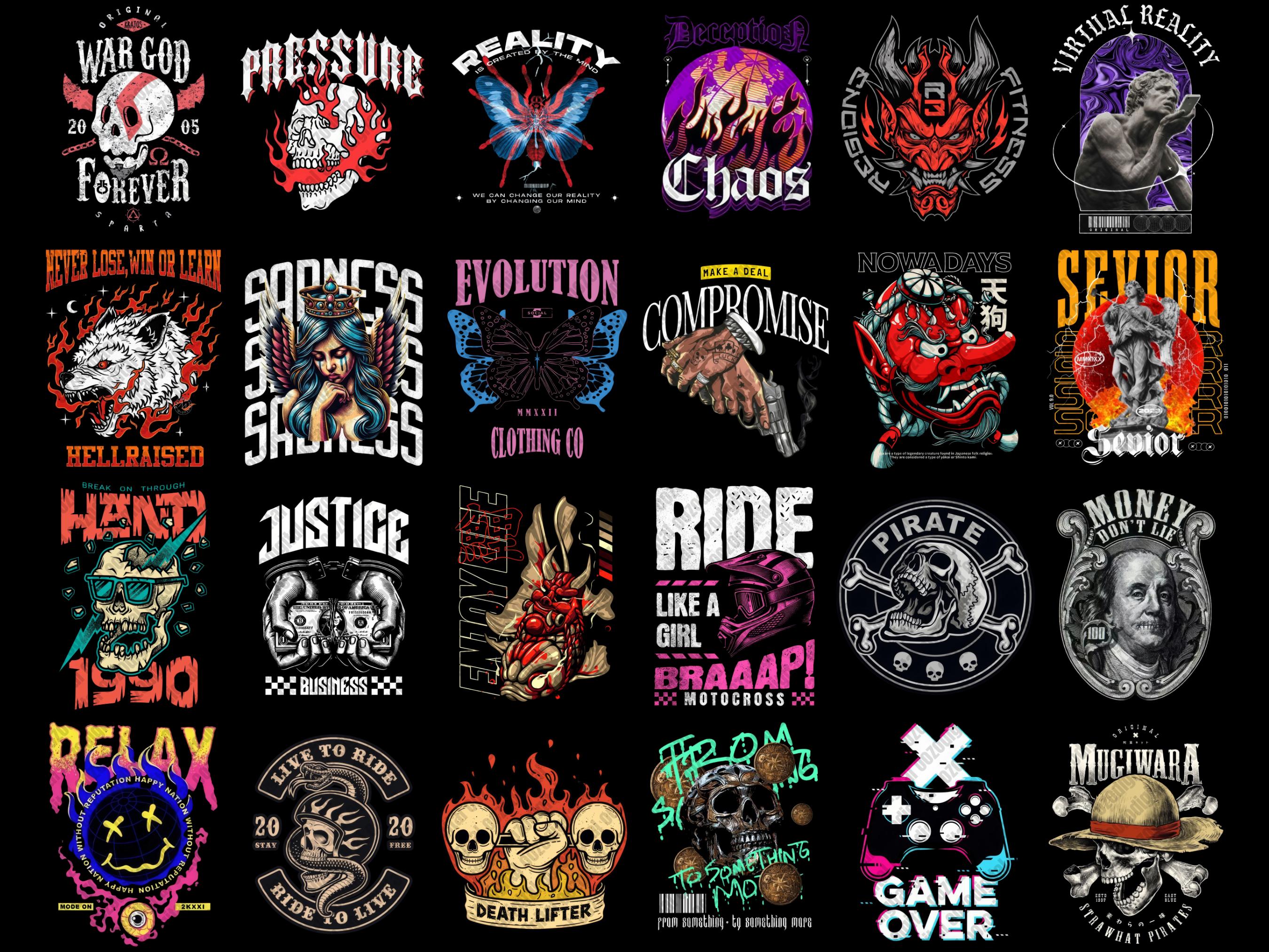 500 Streetwear Design Pngs Bundle Trendy Urban Graphics t-shirt Designs ...