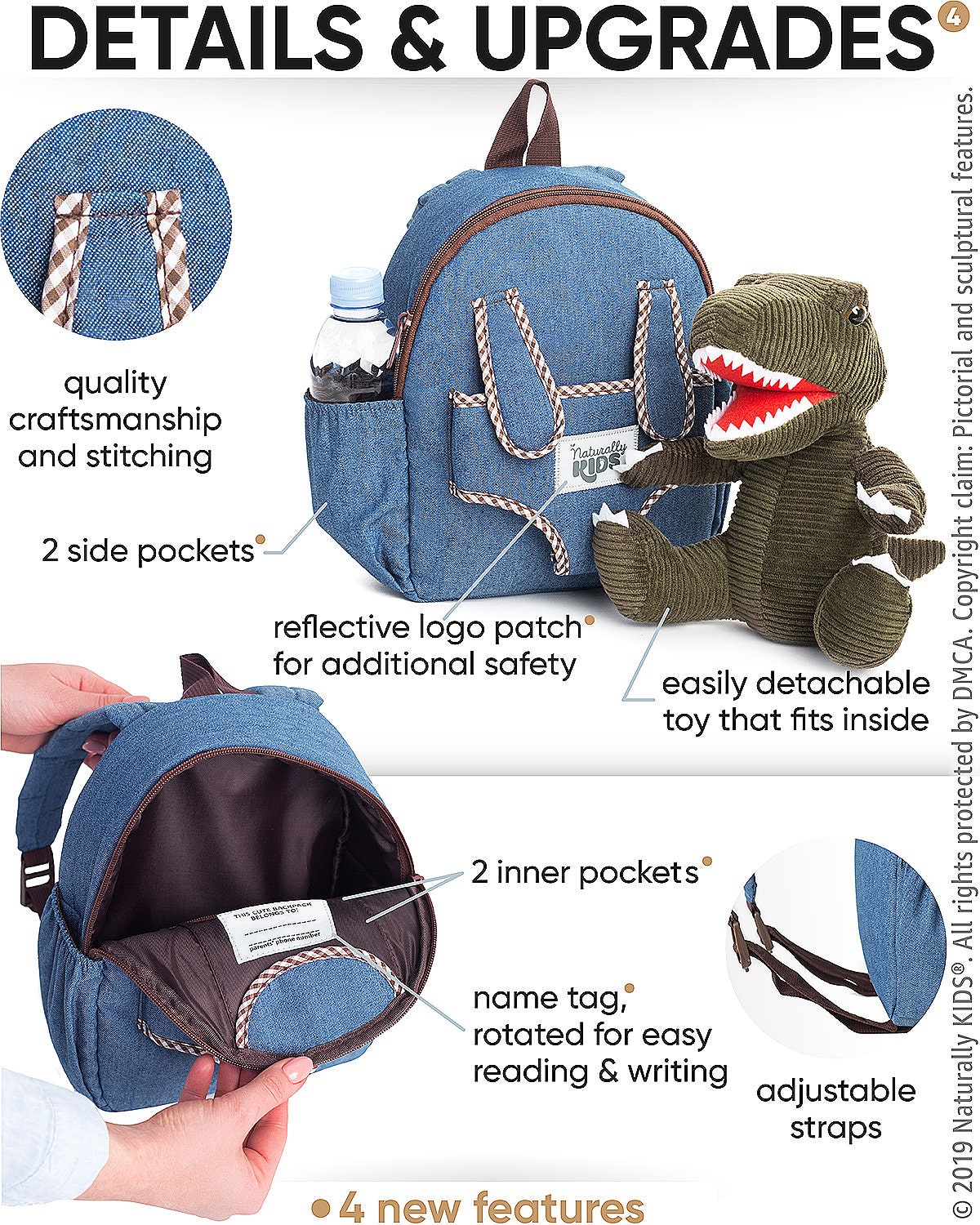 Toddler Backpack — Preschool Kids Dinosaur Backpack & GREEN T-rex ...