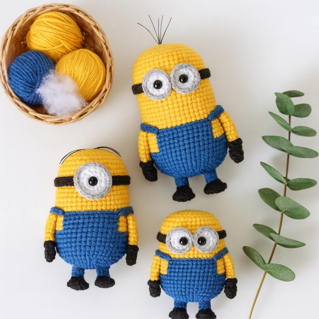 Handmade Crochet Minion Doll Set, Soft Yarn Plush Toys - Etsy