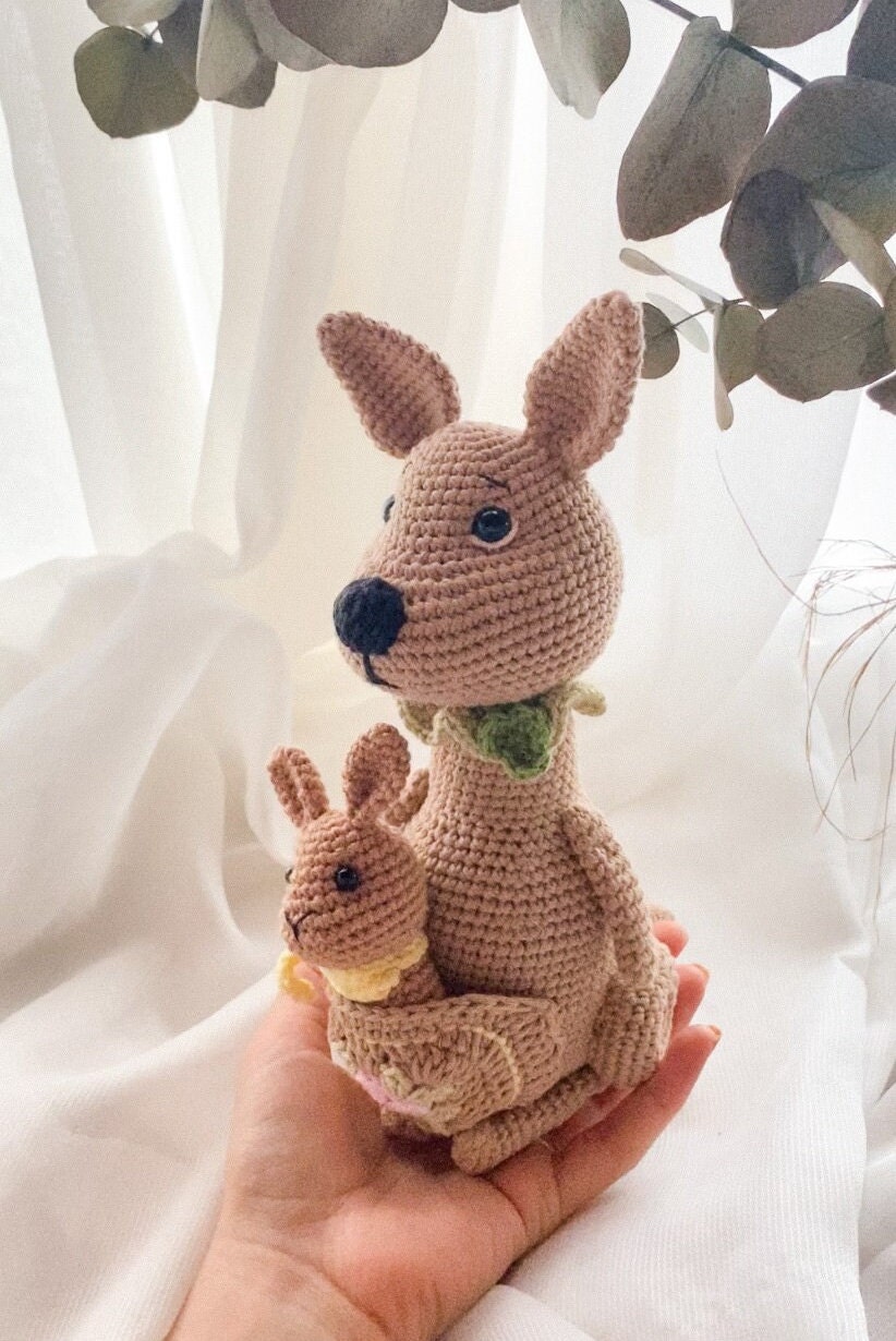 Amigurumi Crochet Kangaroo, Amigurumi Mom and Baby Kangaroo, Crochet ...