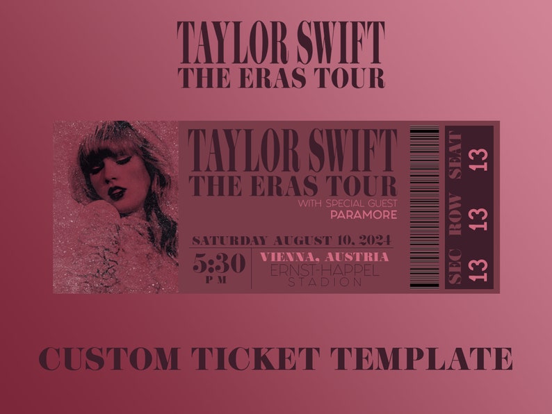 Taylor Swift the Eras Tour 2023/2024 Red Era, Ticket Template, Concert ...