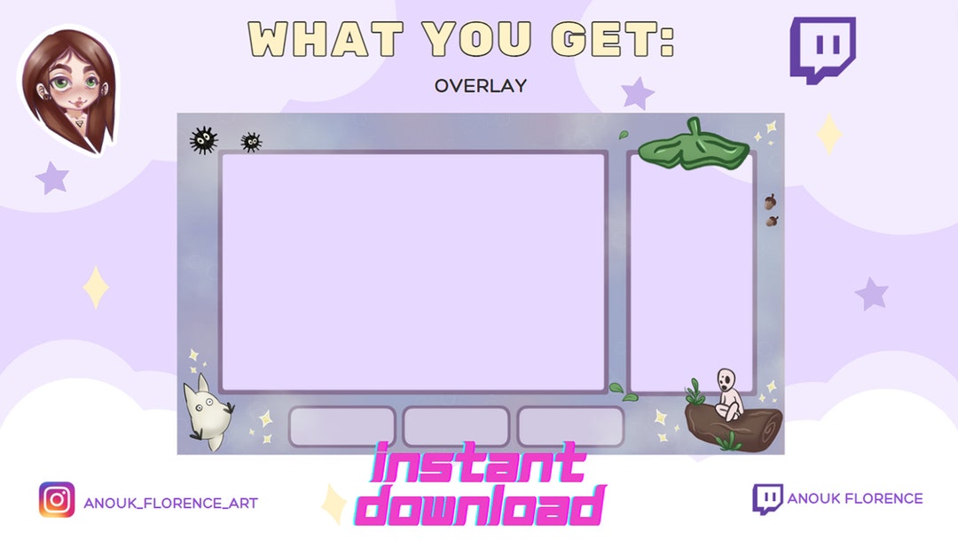 Kawaii Ghibli Twitch Overlays Small Package 1 Overlay, 1 Webcam Border ...