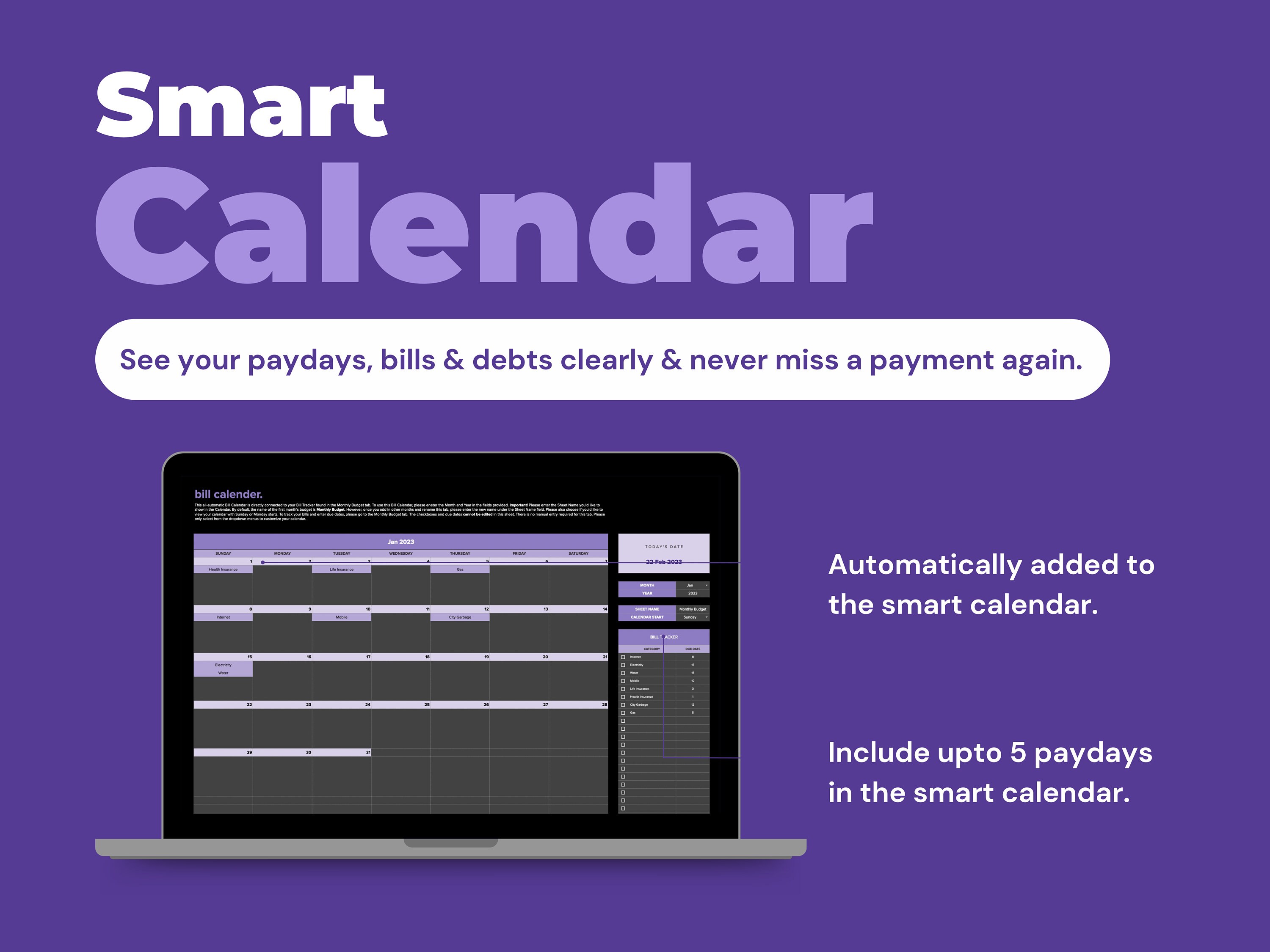 Dark Mode Purple Monthly Budget Tracker Financial Planning Spreadsheet ...