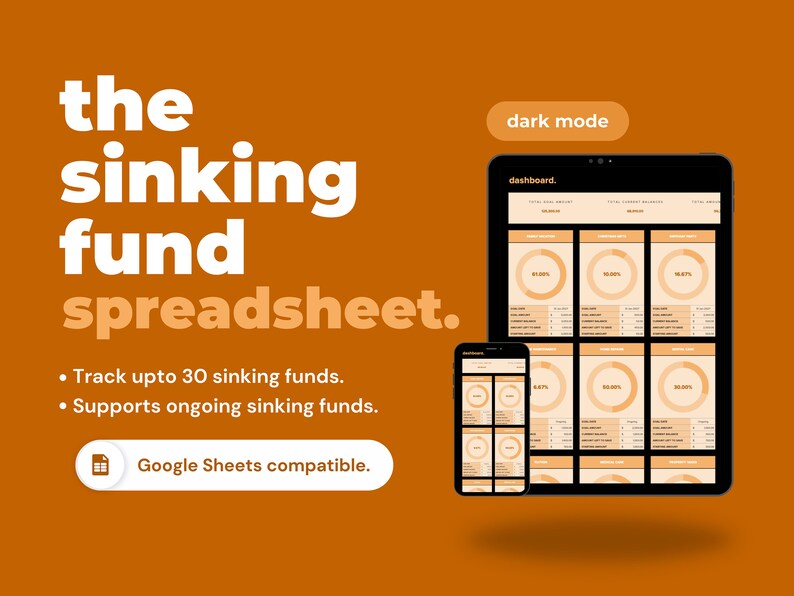Sinking Funds Tracker ORANGE DARK MODE for Google Sheets - Etsy