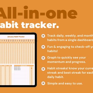 Habit Tracker ORANGE for Google Sheets - Etsy