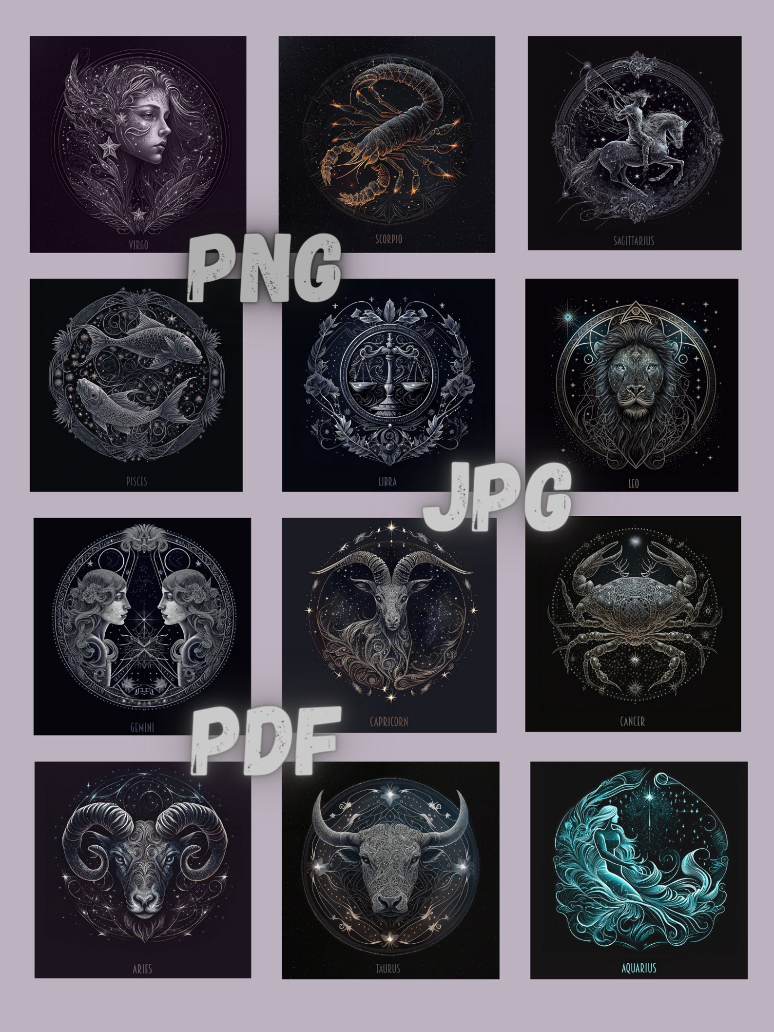 Zodiac Stickers Printable Astrology Zodiac Signs, Laptop Stickers ...