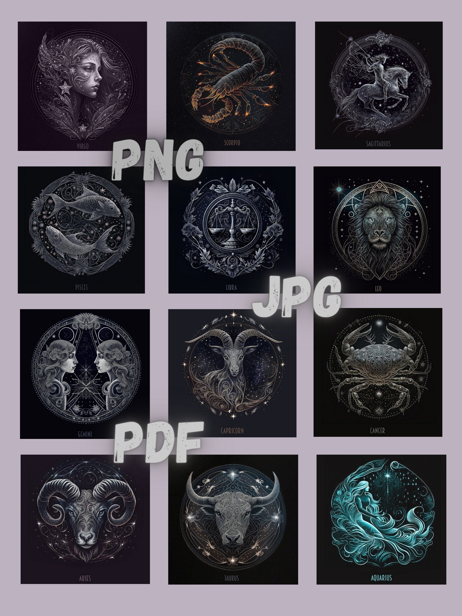 Zodiac Stickers Printable Astrology Zodiac Signs, Laptop Stickers ...