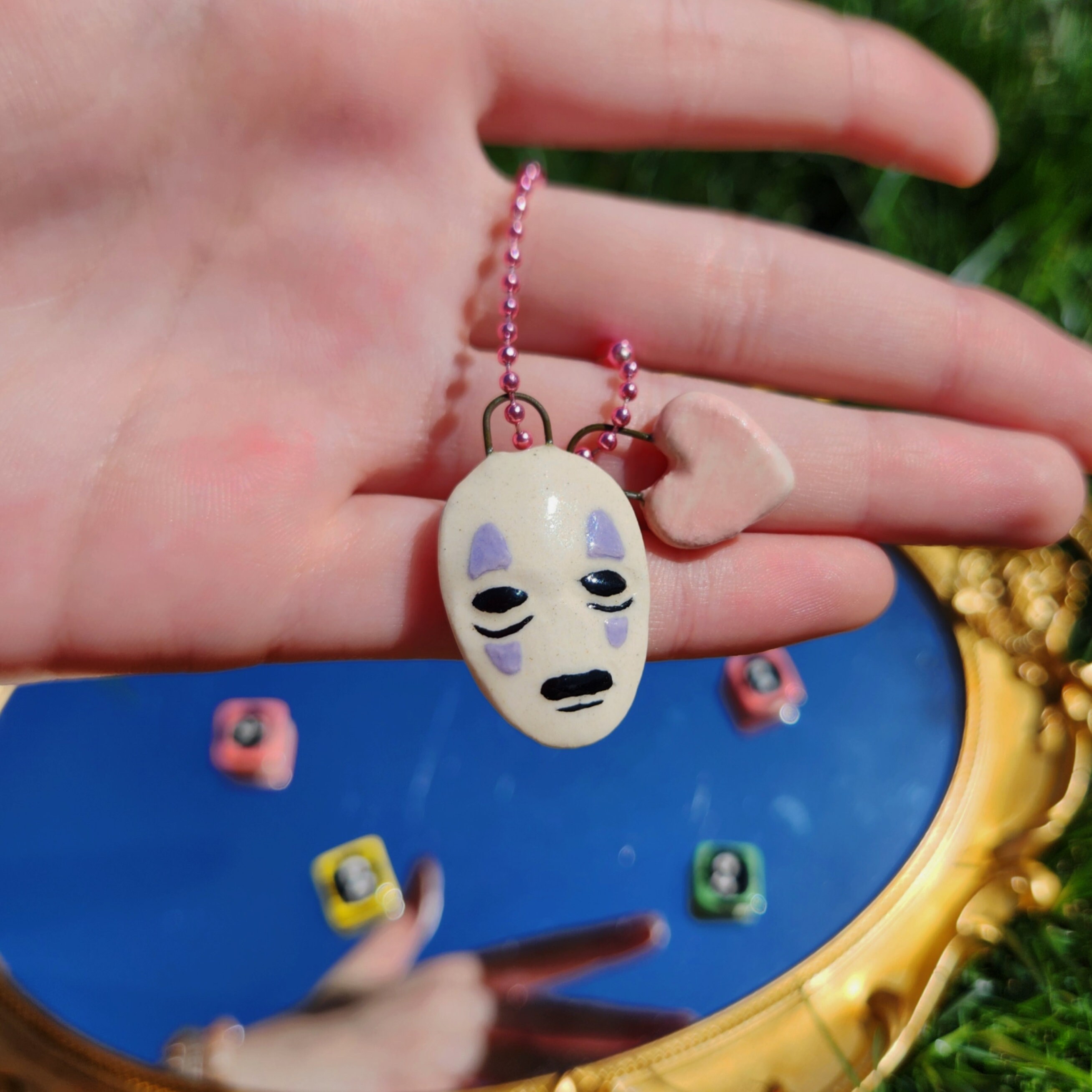 Spirited Away Ceramic Keychain, No Face Studio Ghibli Handmade Keychain ...