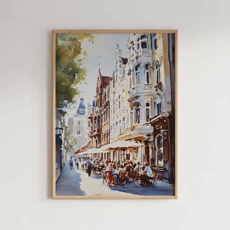 Riga Latvia Travel Art Poster, Vibrant Cityscape Watercolor Print Wall ...