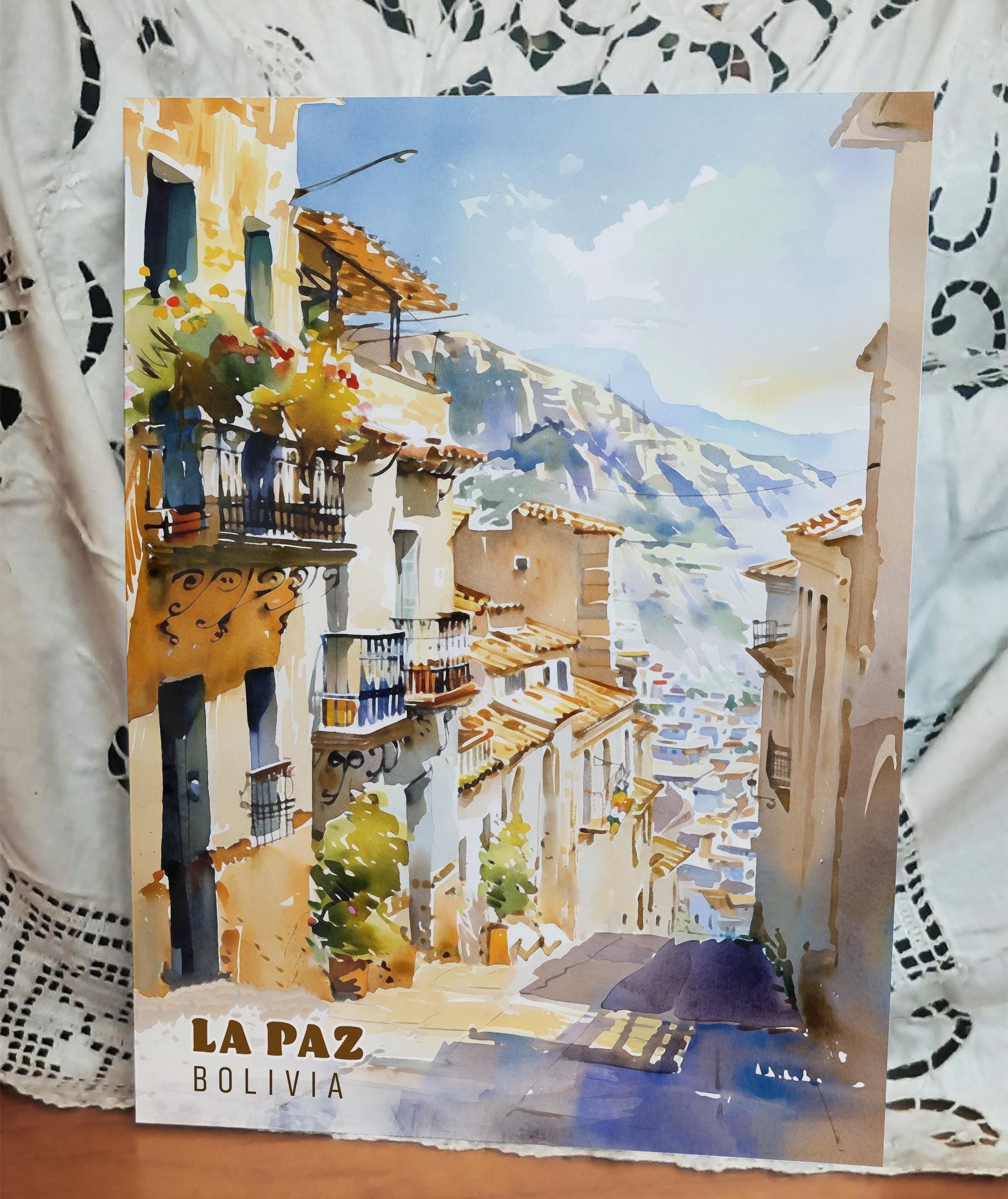 La Paz Bolivia Watercolor Art Print, Bolivian Culture Travel Poster # ...