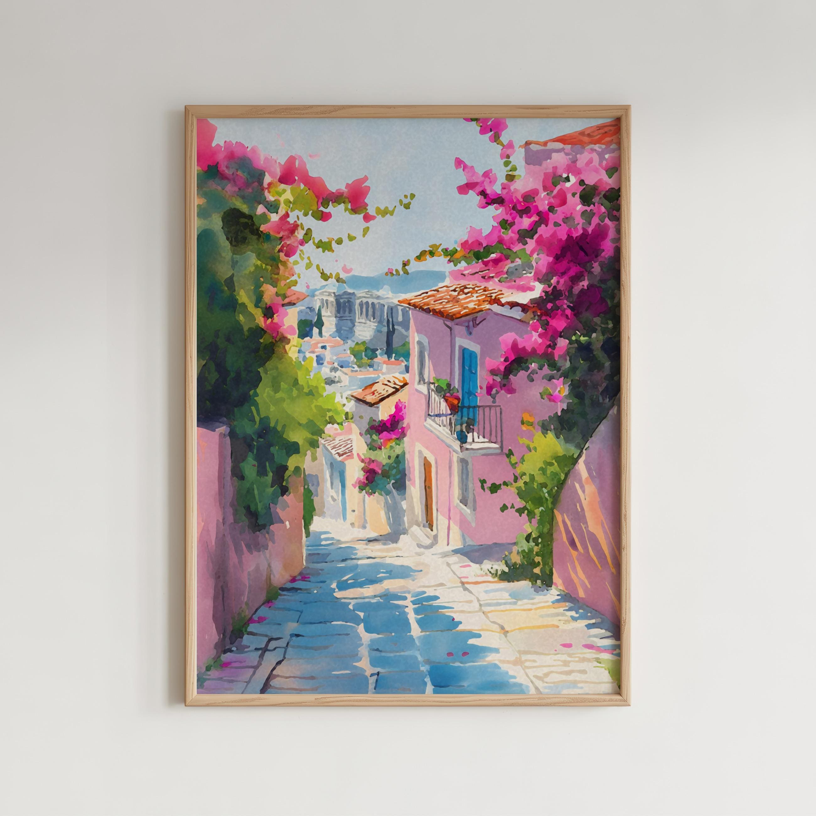 Greece Plaka Watercolor Art Print Poster, Athens Travel Wall Decor ...