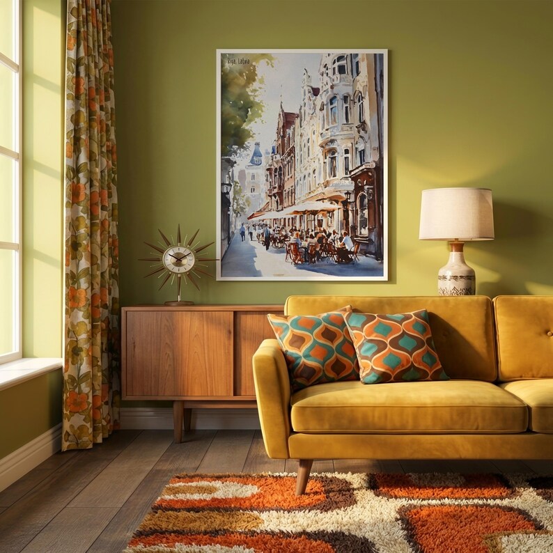 Riga Latvia Travel Art Poster, Vibrant Cityscape Watercolor Print Wall ...