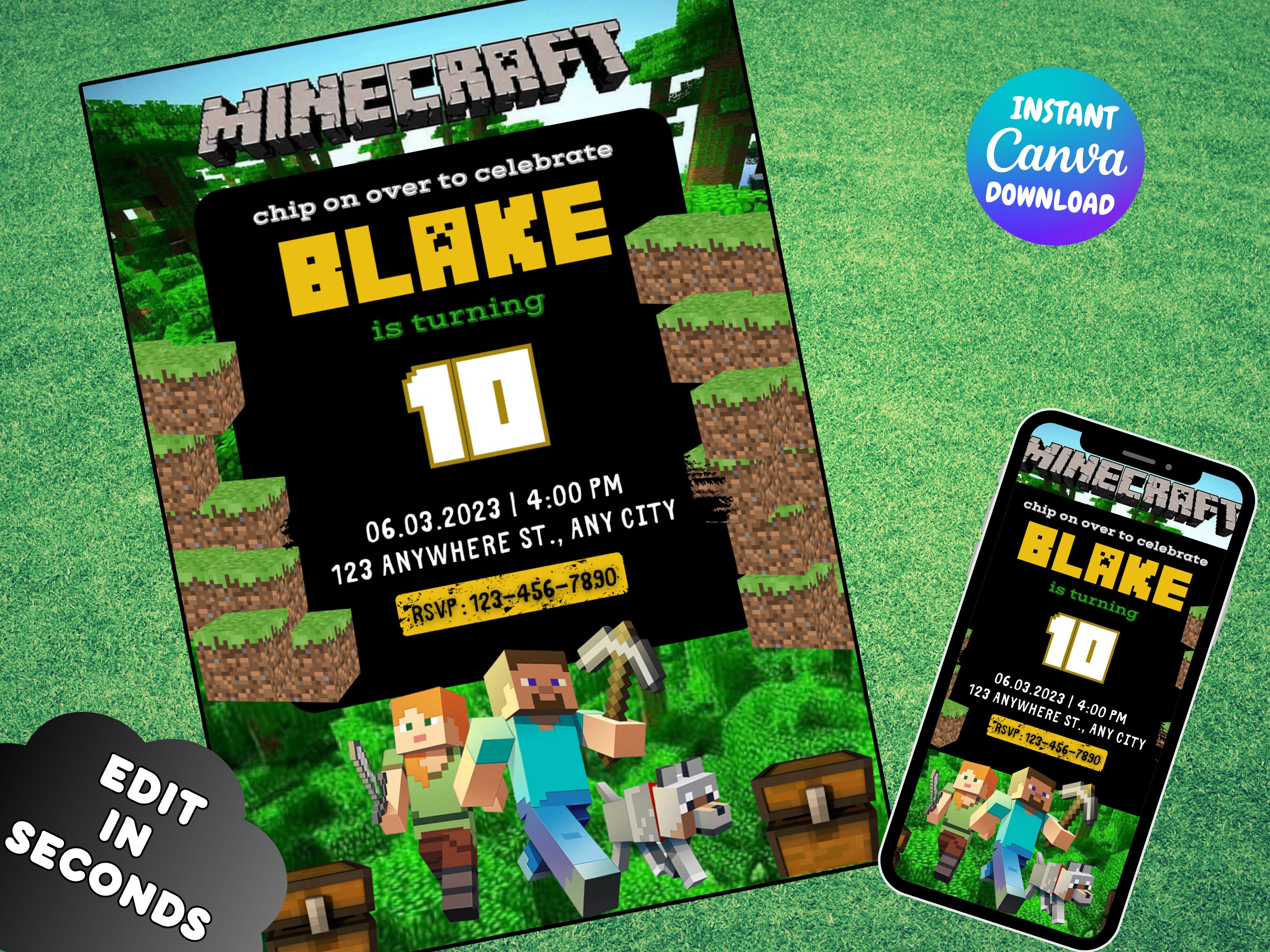 Minecrafter Birthday Invitation Editable Minecraft Birthday - Etsy