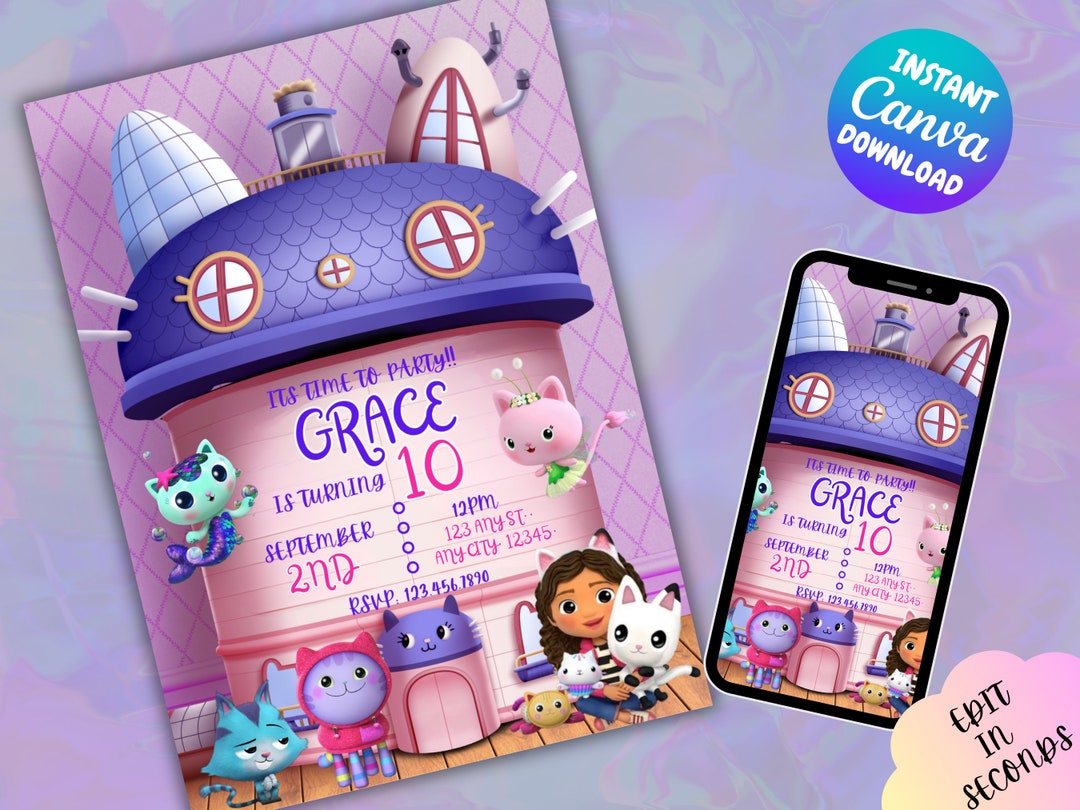 Gabby Dollhouse Invitation Gabby Dollhouse Canva Template editable ...
