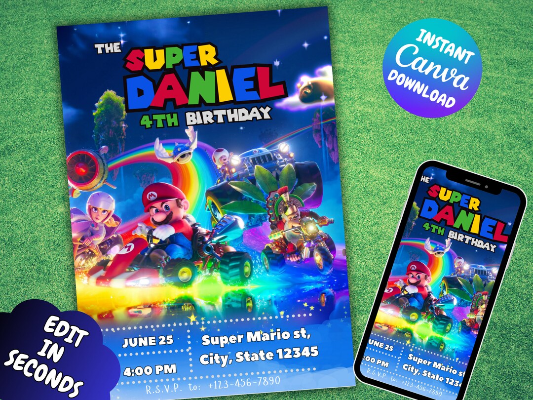 Super Mario Invitation Editable Birthday Invitation Super Mario ...
