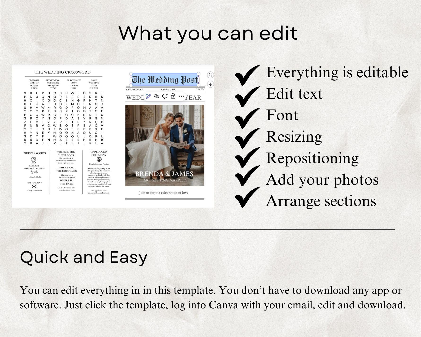 Wedding Newspaper Program Template | Editable Wedding Newspaper Program ...