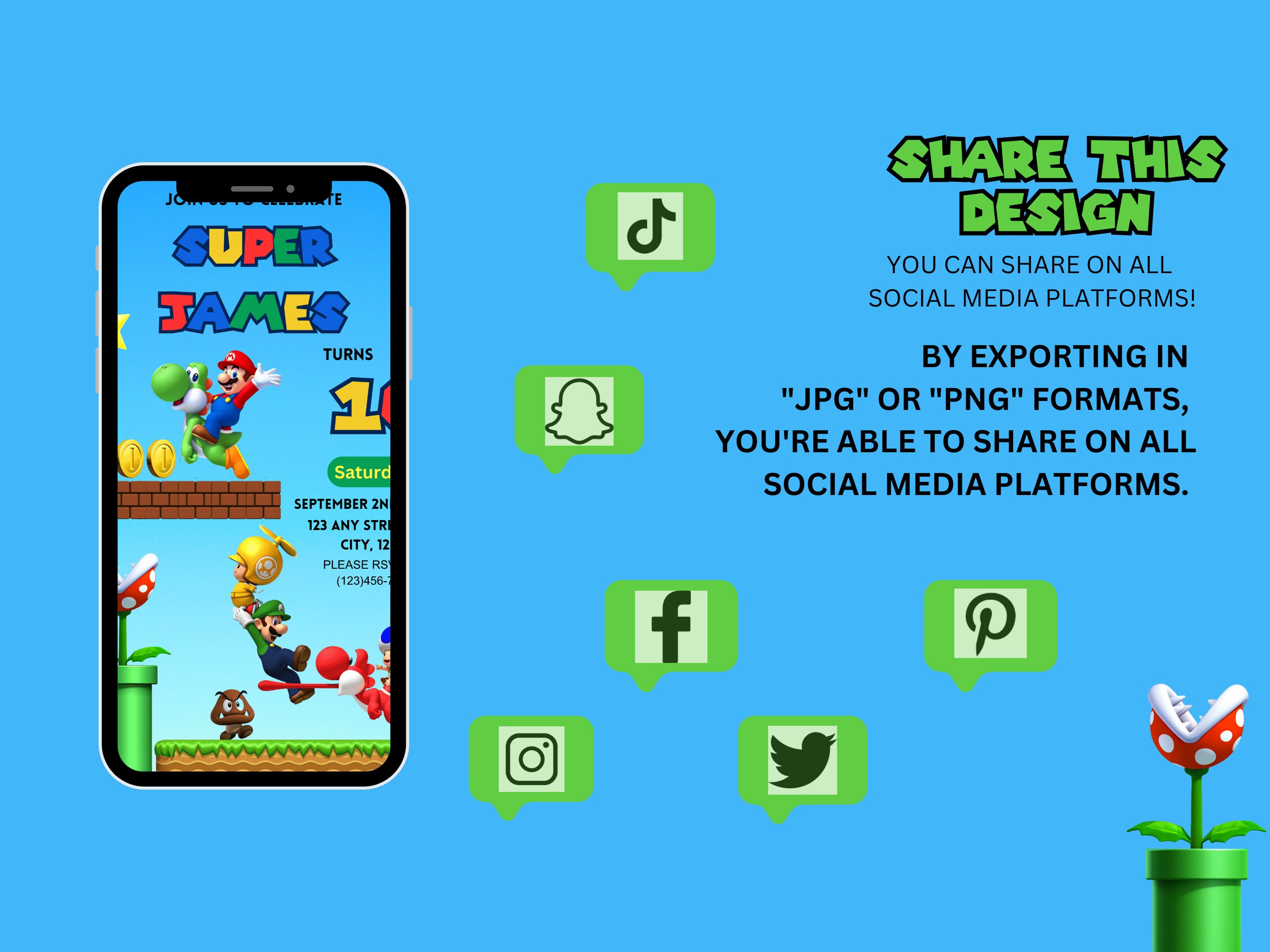 Super Mario Birthday Invitation Super Mario Kids Invite Mario Editable ...