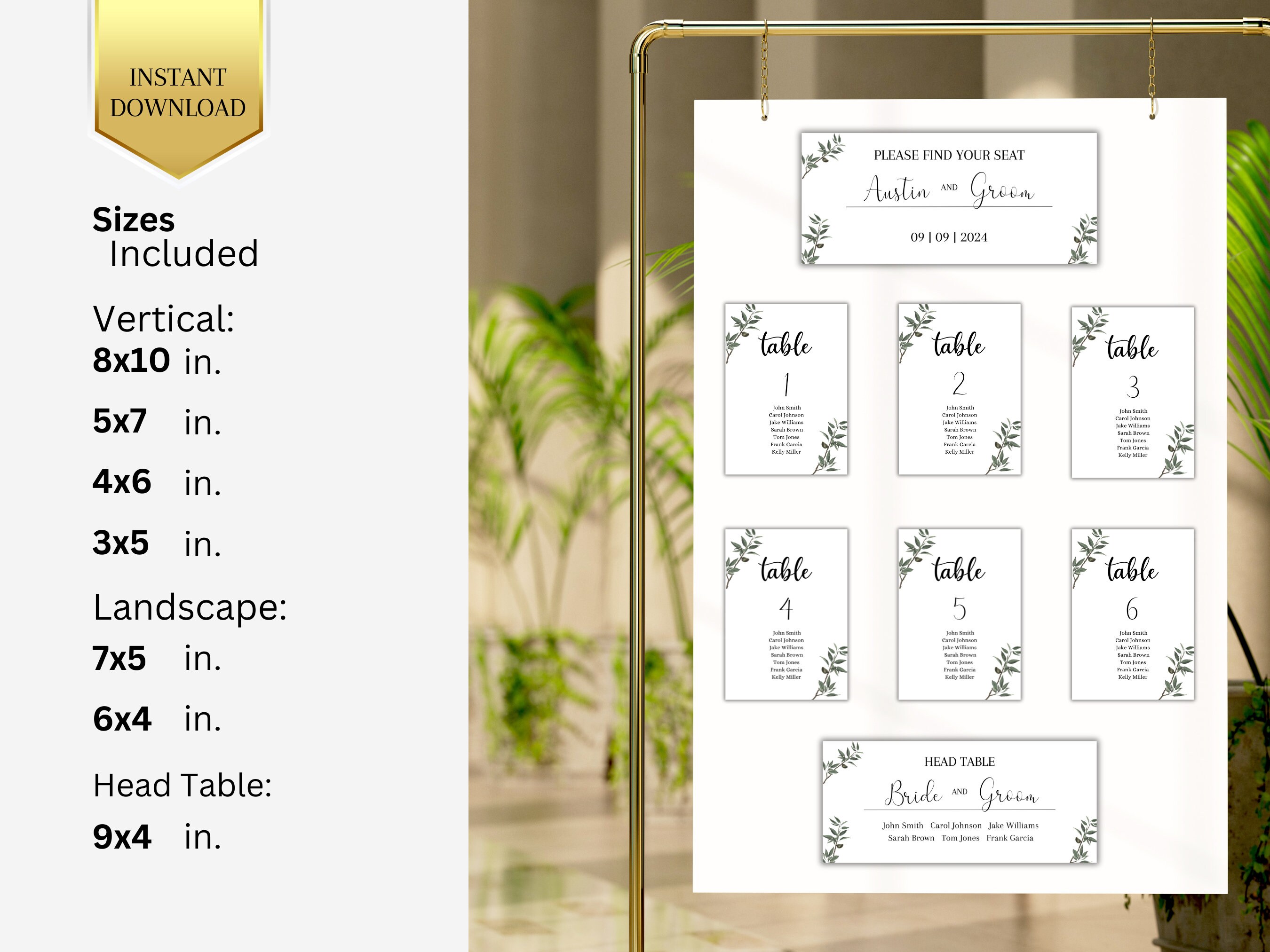 Seating Chart Template | Greenery Printable Seating Plan | Wedding ...
