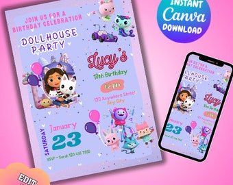 Gabby Dollhouse Invitation Gabby Dollhouse Canva Template editable ...