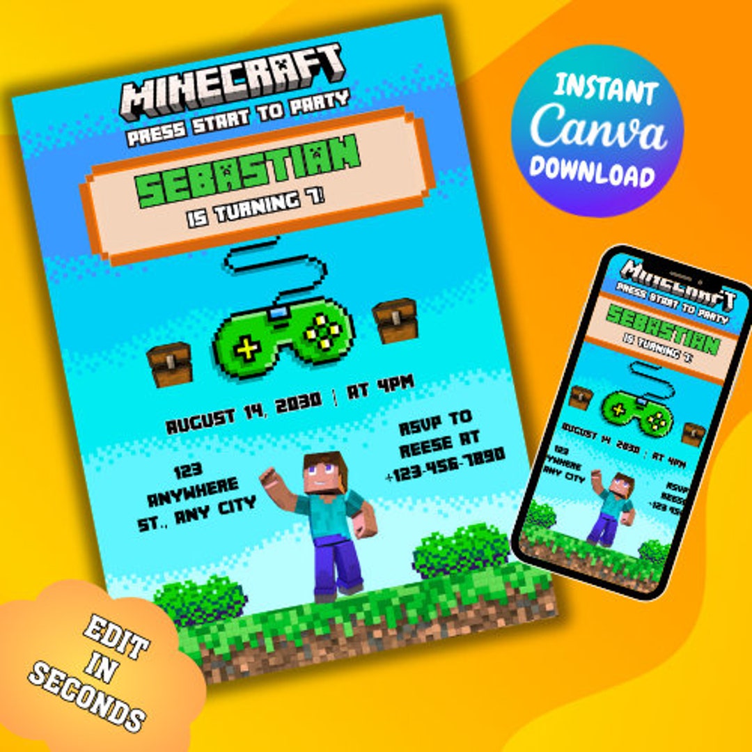 Invitación de cumpleaños de Minecraft / Invitación de Minecrafter ...