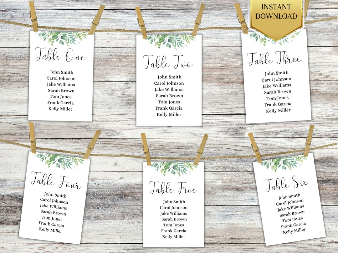 Seating Chart Template | Greenery Printable Seating Plan | Wedding ...