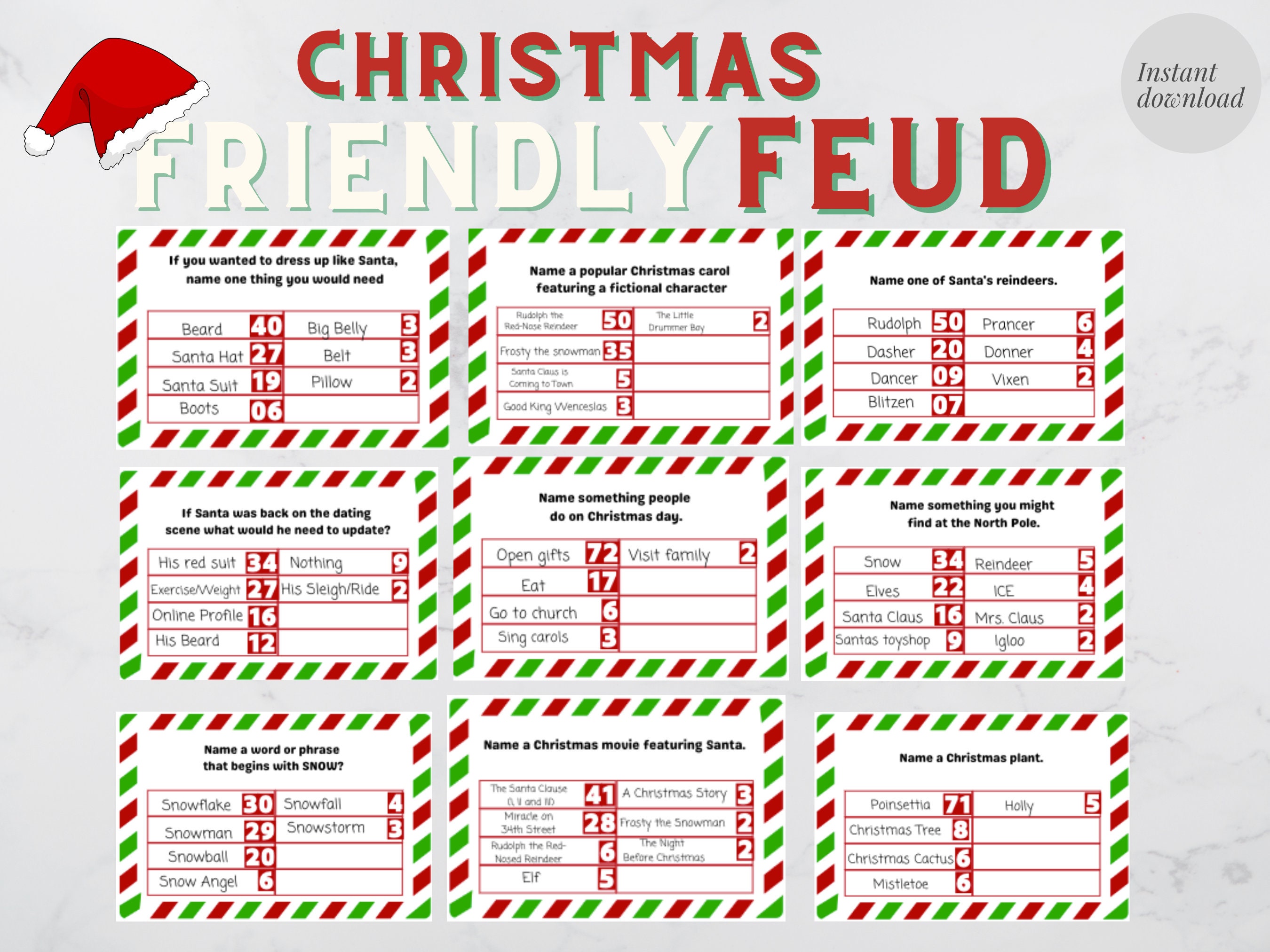 Christmas Friendly Feud - Printable Christmas Questions and Answer Game ...