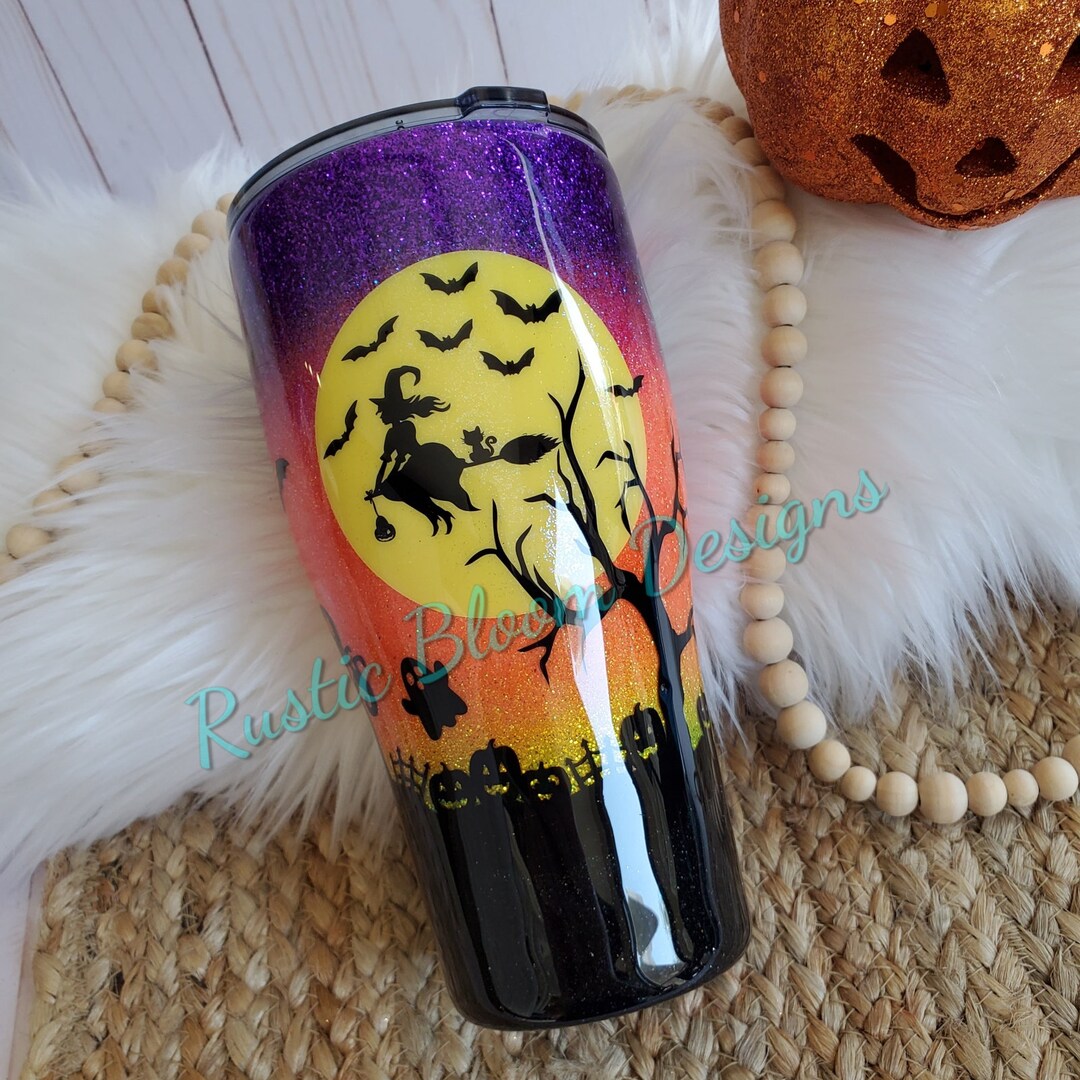 Halloween Haunted House Glitter Tumbler Spooky Sky Witch Custom Glitter Tumbler Witches Brew ...