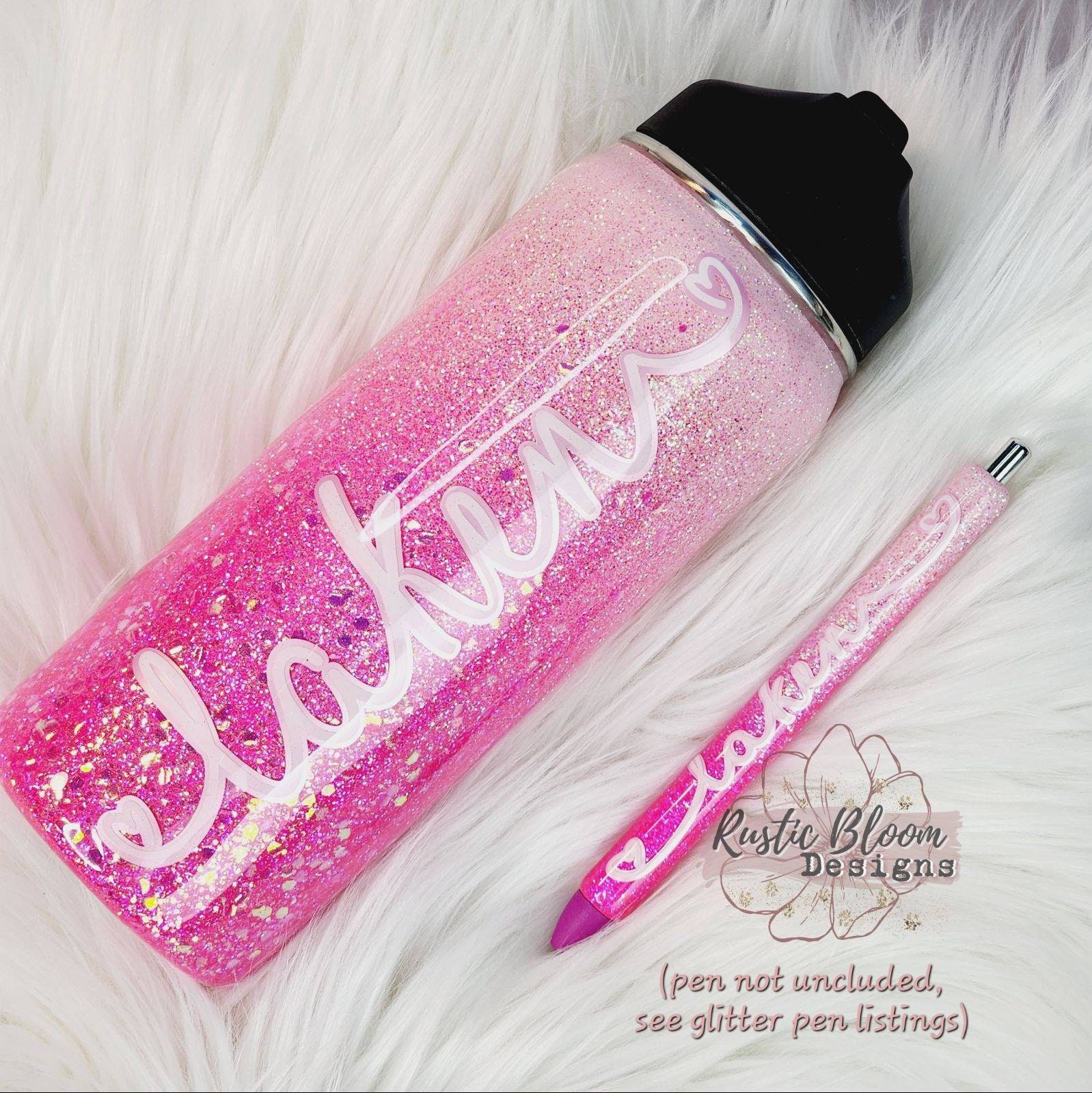 Hot Pink Neon Ombre Glitter Tumbler With Handle Straw - Etsy