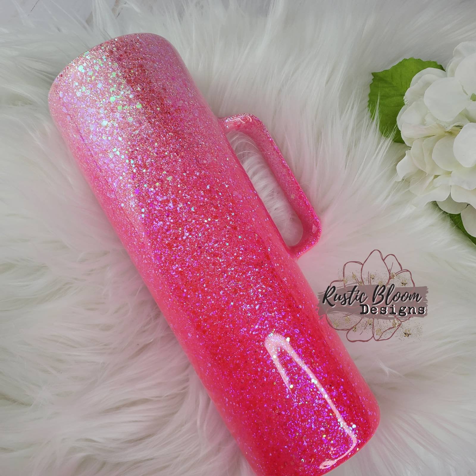 Hot Pink Neon Ombre Glitter Tumbler With Handle Straw Personalized ...