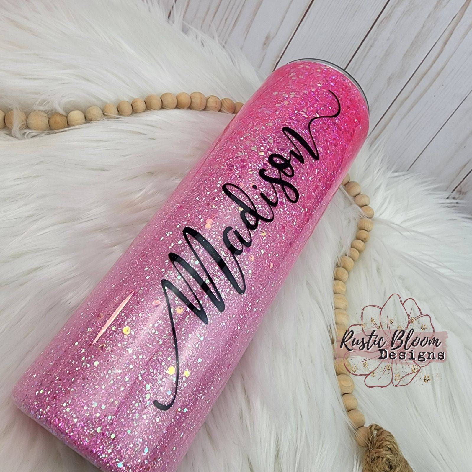 Hot Pink Neon Ombre Glitter Tumbler With Handle Straw Personalized ...