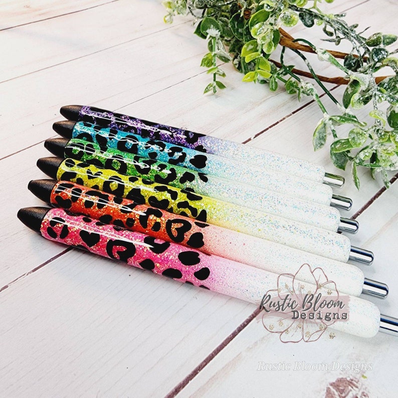 Personalized Glitter Pens Ombre Leopard Pen Epoxy Cheetah Pens - Etsy