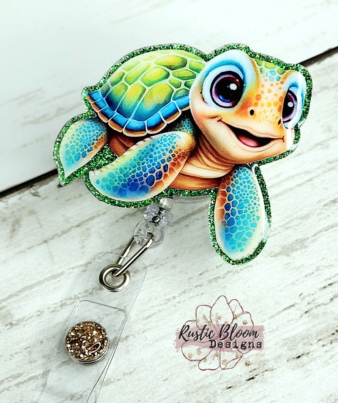 Glitter Sea Turtle Badge Reel – Cute Retractable ID Holder for Nurses ...