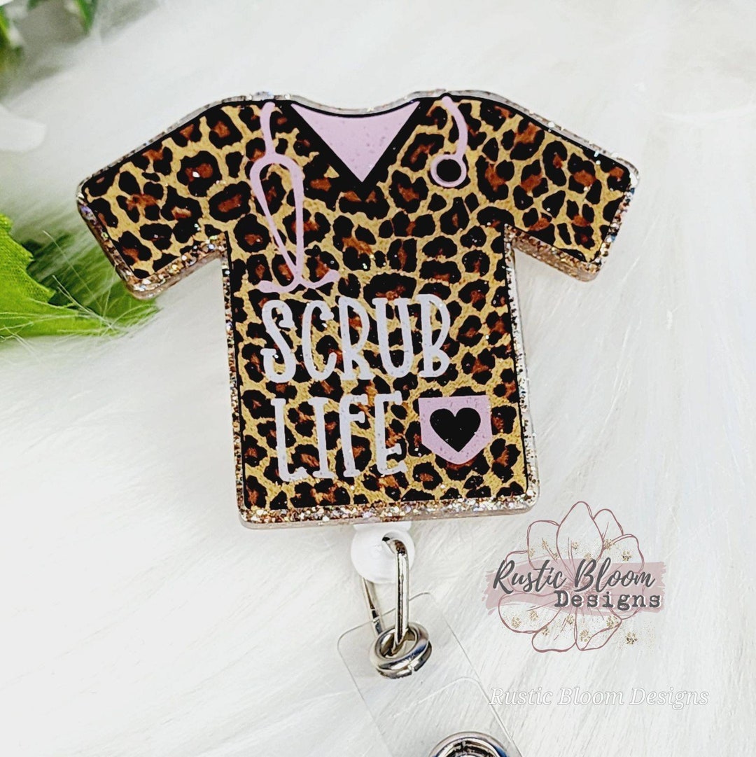 Nurse Glitter Leopard Scrub Top Badge Reel Custom Nurse Gift for Her ...