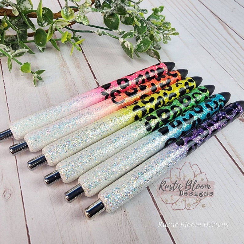 Personalized Glitter Pens Ombre Leopard Pen Epoxy Cheetah Pens Nurse ...